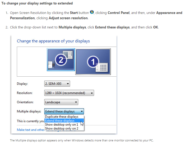 How do I extend my desktop on Windows 10?
